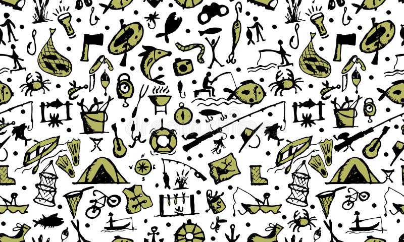 Fishing Seamless Pattern, Sketch for Your Design Stock Vector ...