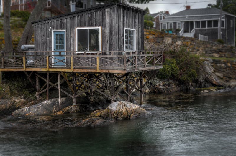 Red fishing shack stock image. Image of america, states - 35900909