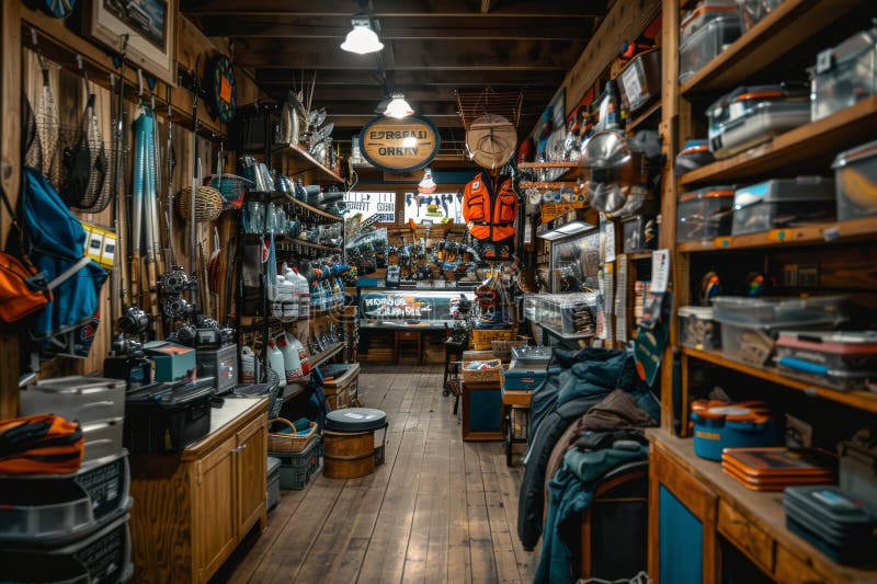 New Fishing Store Interior, a Paradise for Anglers Stock Illustration ...