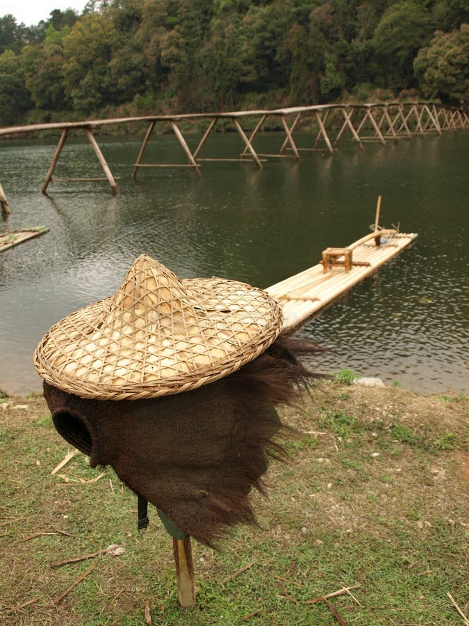 Fishing and straw hat stock photo. Image of landscape - 14257922