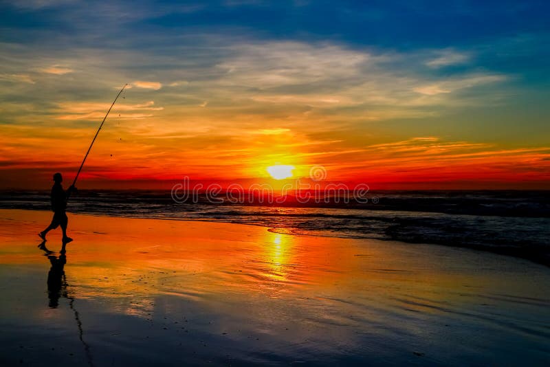 Fishing at sunset stock photo. Image of beauty, silhouette - 35009686