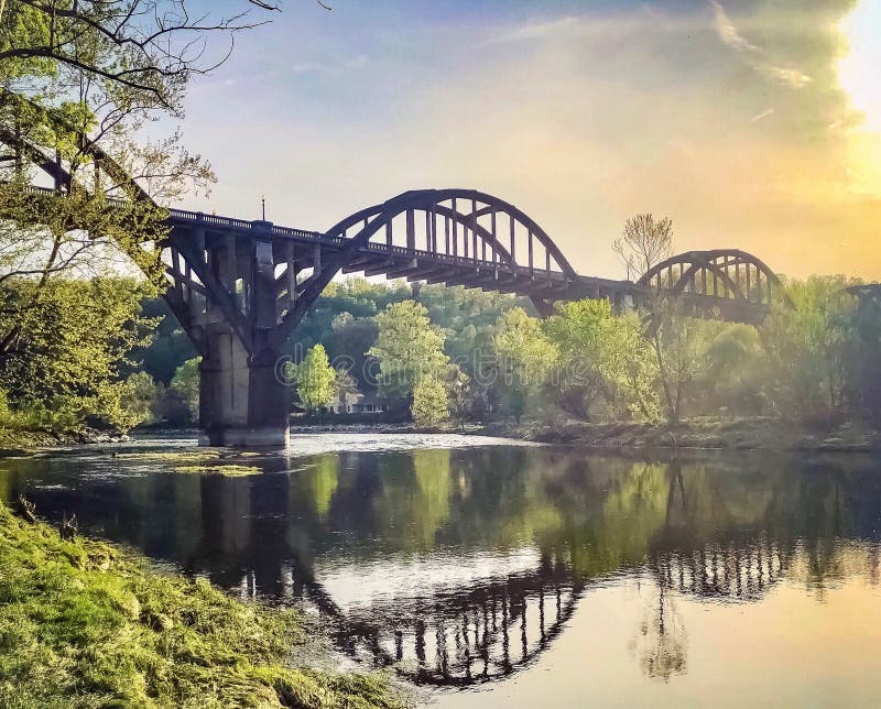 Sunrise Over the Cotter Bridge and White River Stock Photo - Image of ...