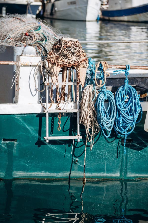Fishing Tackle and Nets on a Boat at the Dock in Toulon Stock Image ...