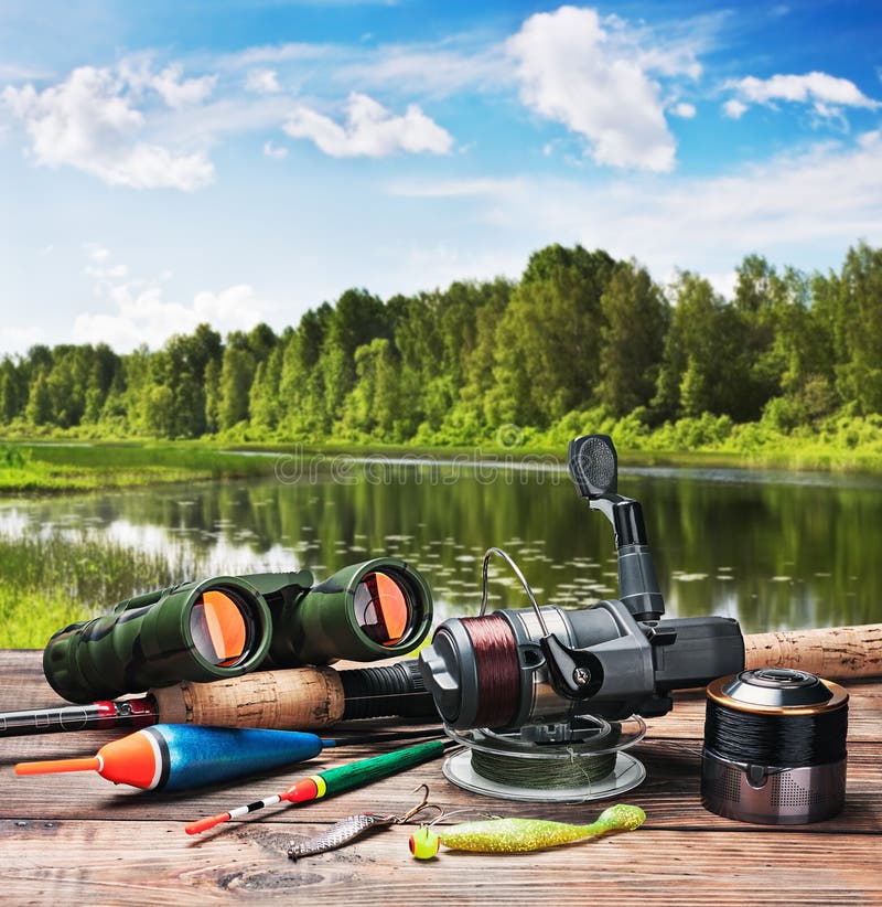 Fly Fishing Equipment Near a Lake Stock Image - Image of hook ...