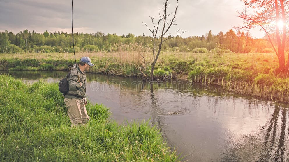 Fishing with Tenkara on a Small Stream. Flyfishing Stock Photo - Image ...