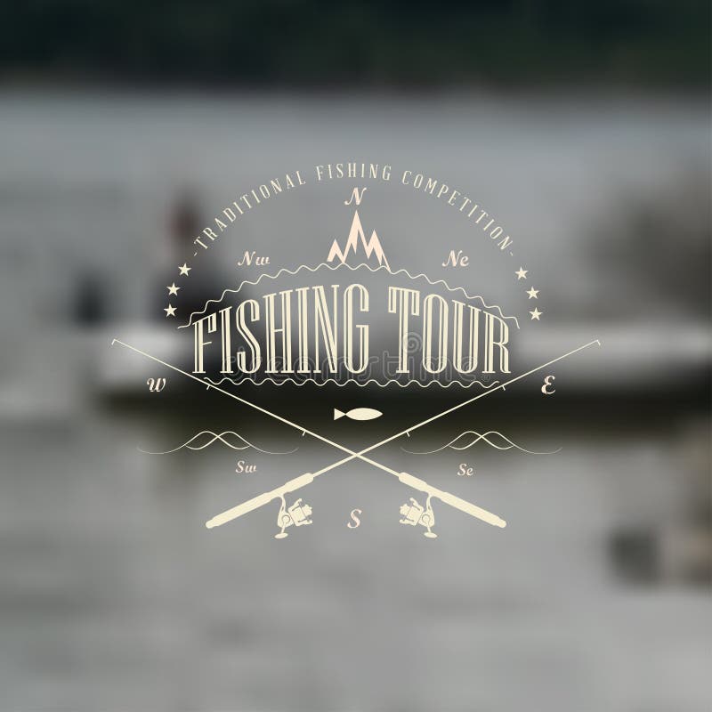 Fishing Tour Badge with Blurred Background. Stock Vector - Illustration ...