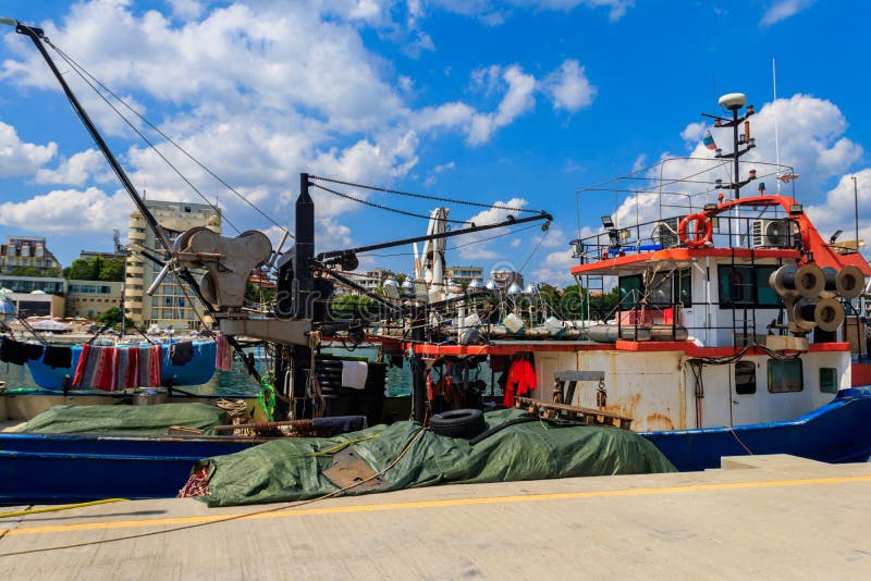 Fishing Trawler in Port in Pomorie, Bulgaria Stock Image - Image of ...