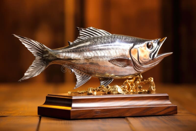 A Fishing Trophy Resting on a Wooden Table Stock Image - Image of ...