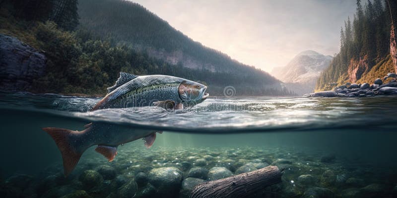 Fishing for Wild Salmon, Fish Underwater. Generative Ai Stock Image ...