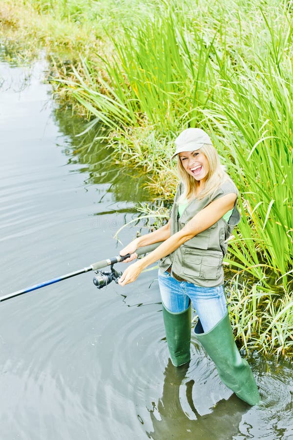 Fishing woman stock image. Image of hobby, outdoors, fisherwoman - 18781679