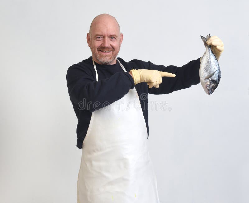 Portrait of a Fishmonger on White Background Stock Image - Image of ...