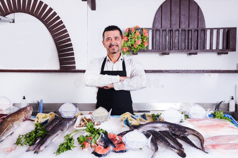 Fishmonger stock image. Image of fresh, nutrition, partner - 82372397