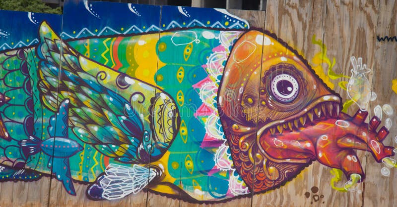 Fishy on the wall editorial photo. Image of wall, blue - 52197656