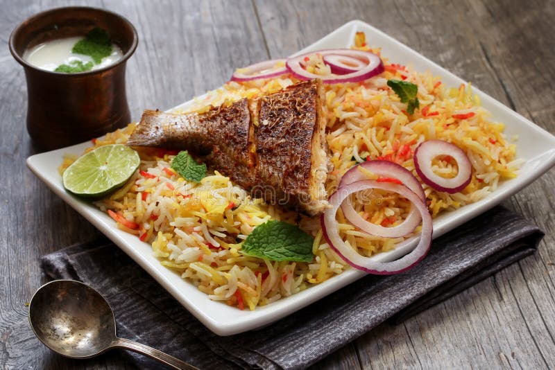 Fisk Biryani Som Göras Med Basmati Ris Fotografering för Bildbyråer ...
