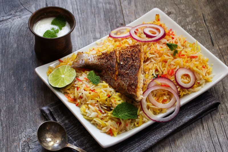 Fisk Biryani Som Göras Med Basmati Ris Fotografering för Bildbyråer ...