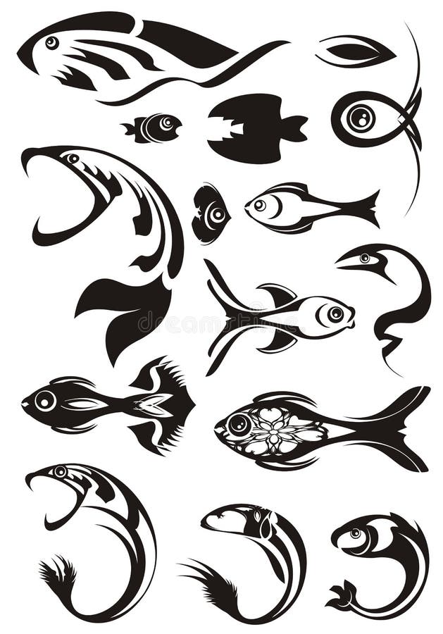 Fisksymboler vektor illustrationer. Illustration av fisk - 28307447