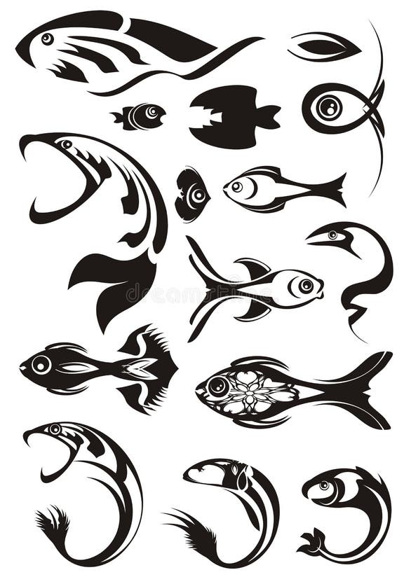 Fisksymboler vektor illustrationer. Illustration av fisk - 28307447