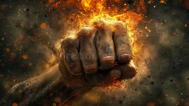 A Fist is Being Punched by a Fire Explosion, AI Stock Image - Image of ...