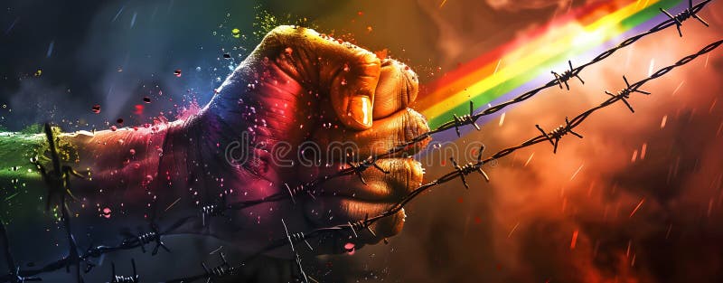 Fist Breaking through Barbed Wire Rainbow Light, Freedom Struggle Hope ...