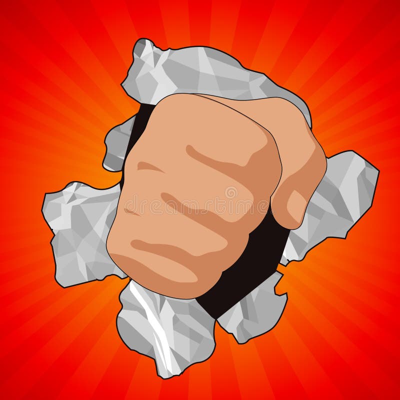 Fist Breaking Paper On Red Background Picture. Image: 7931044