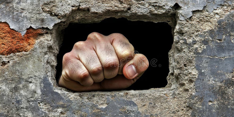 Fist Breaking through Stone Wall, Symbolizing Strength, Determination ...