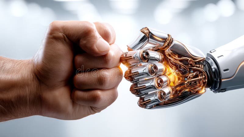 Fist bump, human and robot stock photo. Image of bump - 395038022
