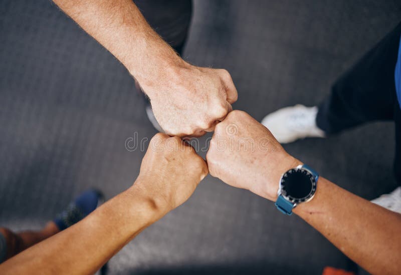 Fist Bump Motivation In Workout In Gym Training Or Exercise For