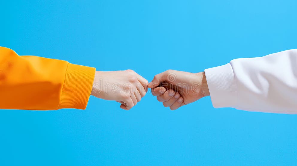 Fist Bump between Two People Against a Bright Blue Background Stock ...