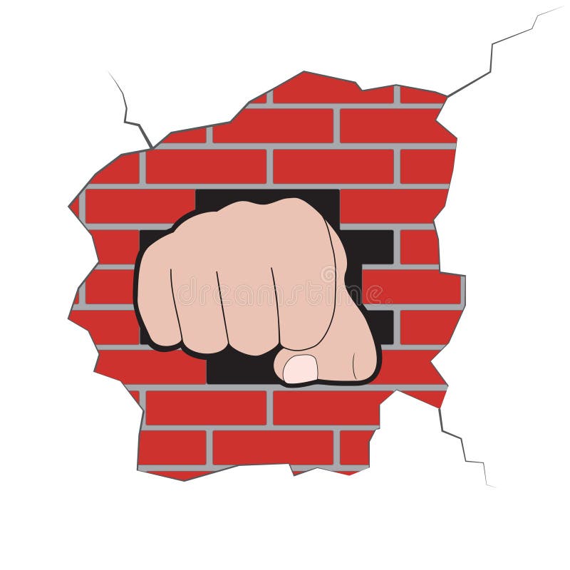Fist Burst through Brick Wall Stock Vector - Illustration of injury ...