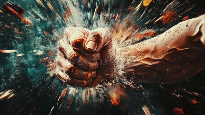 Fist Crushing and Exploding with Colorful Powder Effect Stock Image ...