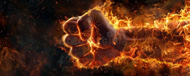 Fist Engulfed in Fire and Flames, Powerful and Fiery Concept Stock ...