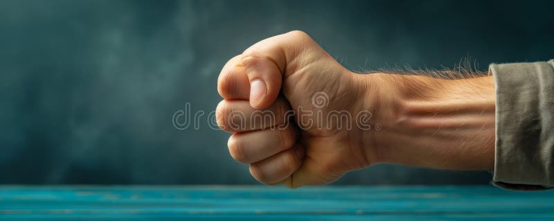 Fist Extended Forward, Determination on Blue Backdrop Stock Photo ...