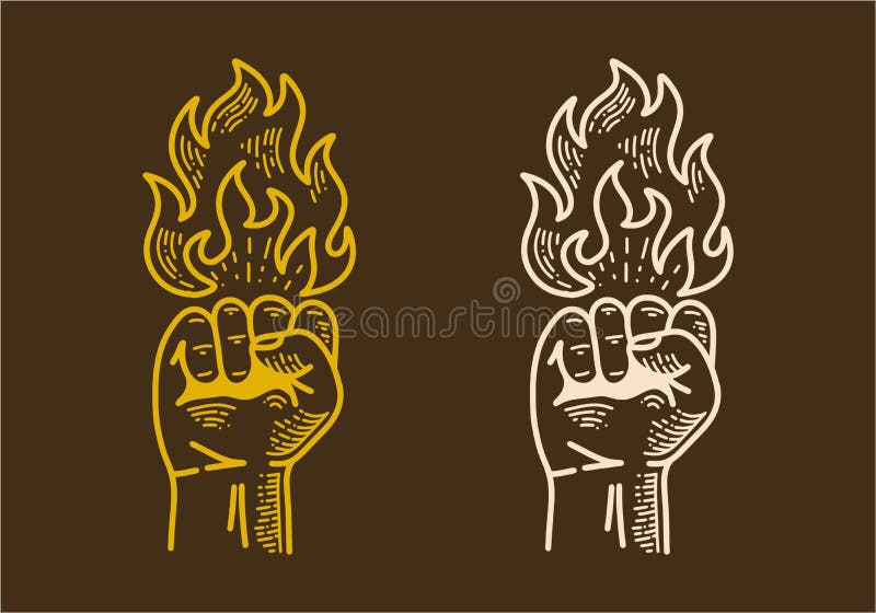 Fist with Fire Flame Retro Vintage Line Art Stock Vector - Illustration ...