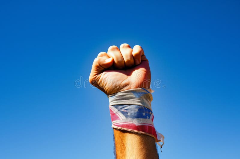 Fist with Flag Wrapped, Clear Blue Sky Stock Image - Image of blue ...