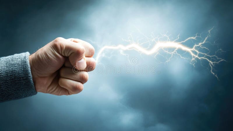 Fist Harnessing Lightning Energy Against Stormy Sky Background Stock ...