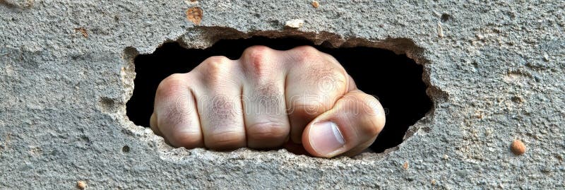 Fist Punching through Concrete Wall, Symbolizing Strength ...