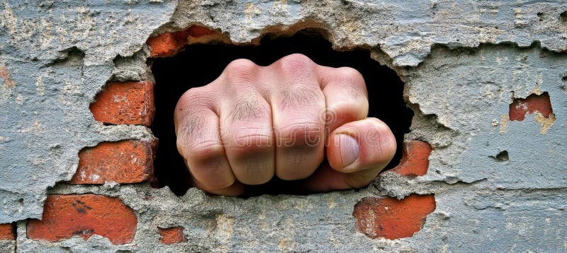 Fist Punching through Wall, Symbol of Strength and Determination ...