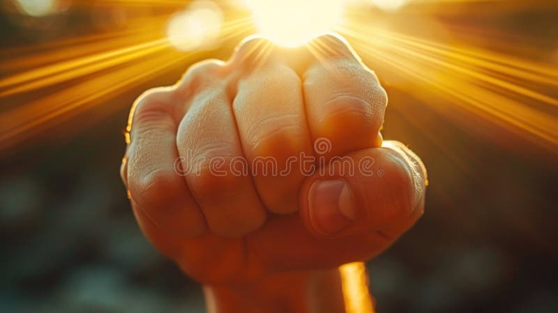 A Fist is Raised in the Air with a Bright Light Shining Behind it, AI ...