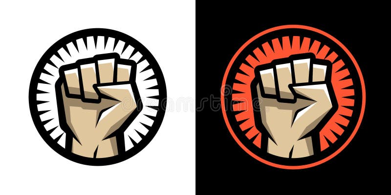 Fist Raised Up, Round Logo. Stock Vector - Illustration of strength ...