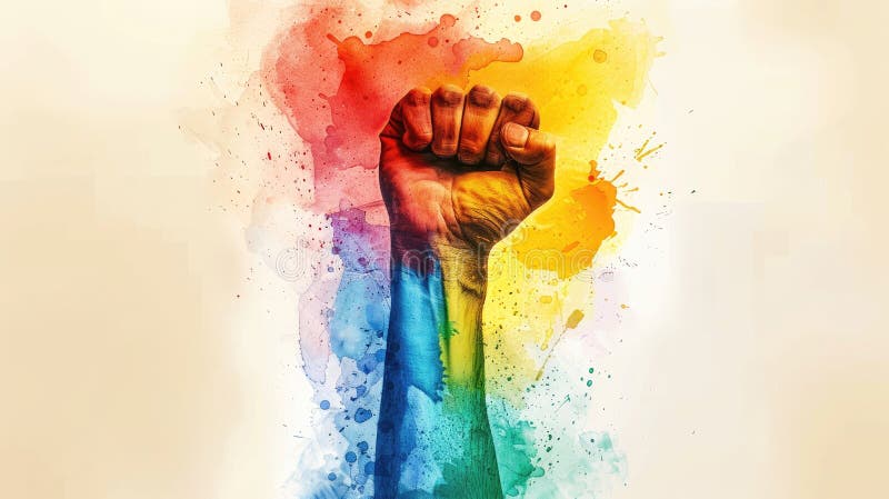 Fist Raised in a Vibrant Watercolor Splash. Stock Image - Image of ...