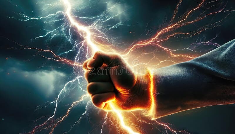 Fist Surrounded by Lightning in a Dramatic and Powerful Scene. Stock ...
