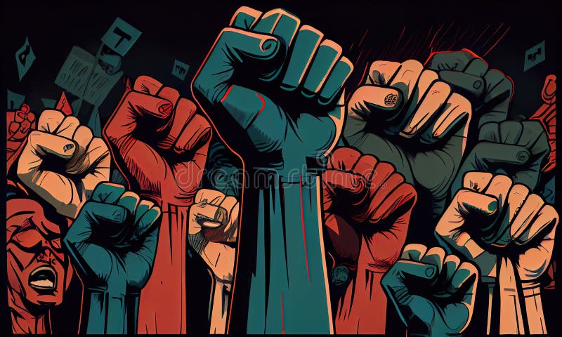 Fist Up Close-up, Hand in a Crowd of Protesting People at a Protest ...