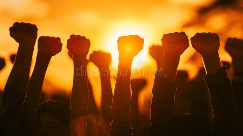 Fists in the Air Workers Power, Labour Day Concept. Workers Protest on ...