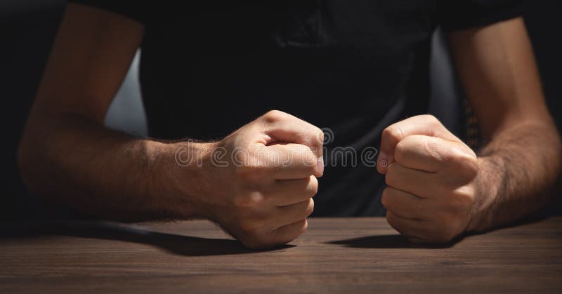 Fists of Angry Man Beats on the Table Stock Photo - Image of person ...