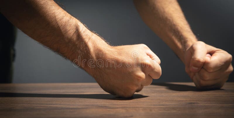 Fists of Angry Man Beats on the Table Stock Photo - Image of furious ...