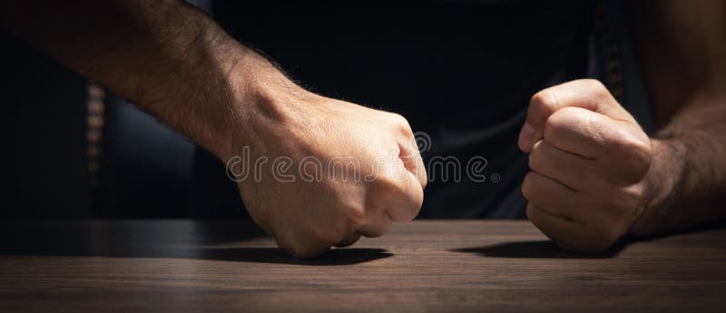 Fists of Angry Man Beats on the Table Stock Photo - Image of adult ...