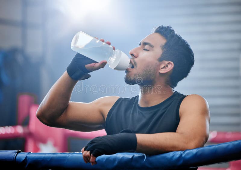Fit, Active and Healthy Boxer Drinking Water, on Break and Staying ...