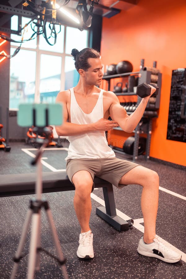 Fit Active Man Sitting on the Bench Stock Photo - Image of dumbbells ...