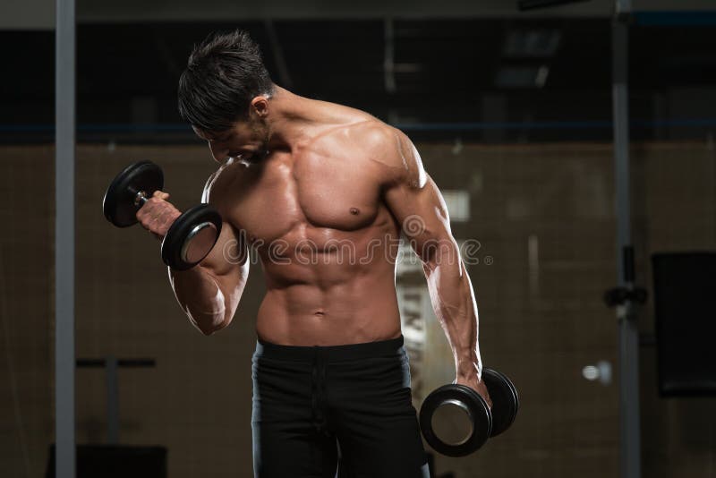 Fit Athlete Exercise with Dumbbells Stock Image - Image of caucasian ...