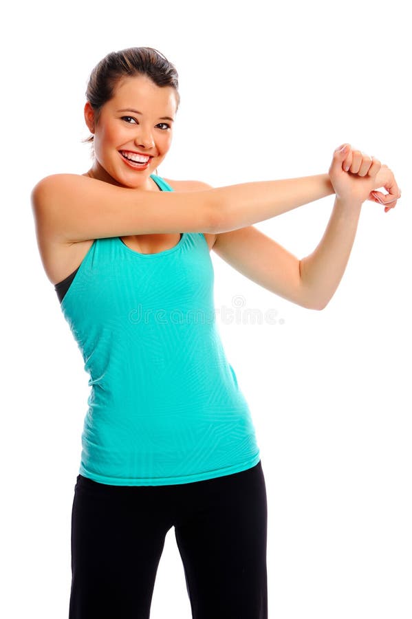Fit Attractive Woman Stretching Stock Photo - Image of studio, happy ...